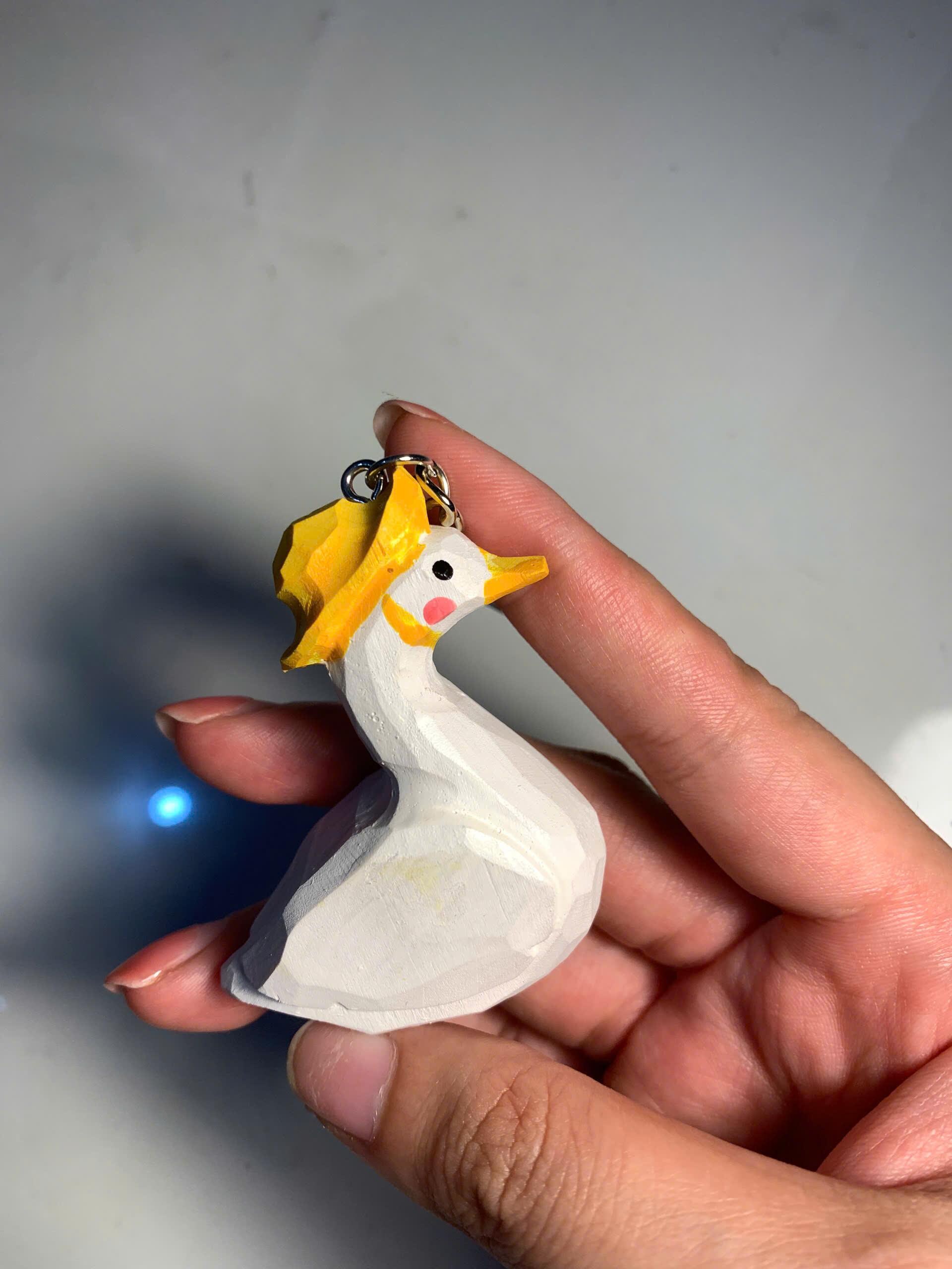 Hand-carved Wooden Duck Keychain: Miniature Wood Figurine Charm - Etsy