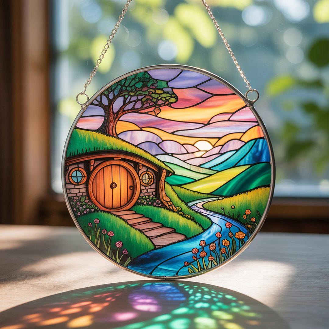 Hobbit House Stained Glass Suncatcher, Fantasy Window Decor, the Shire ...