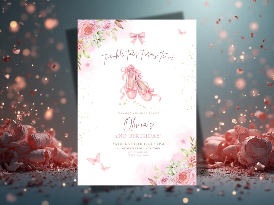 Ballet Birthday Invitation | Twinkle Toes Turns Two | Editable Canva ...