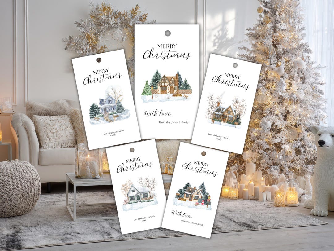 Merry Christmas Gift Tag Template Bundle, Hand Drawn Holiday Tags Set ...