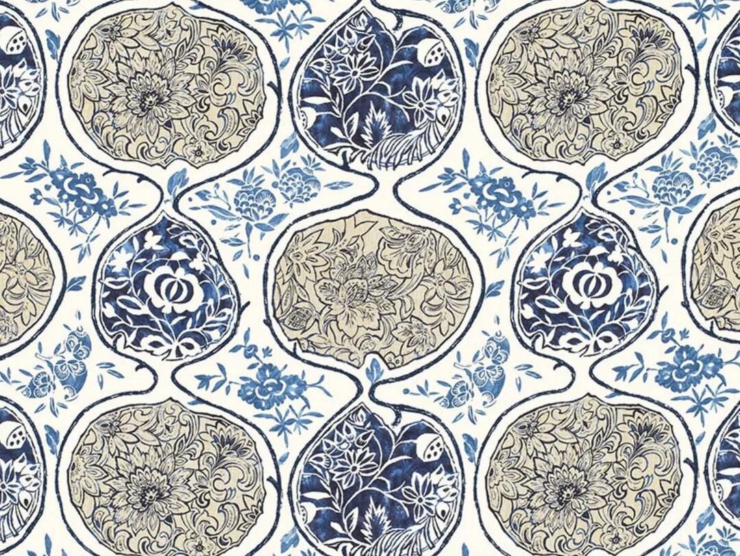 Schumacher Katsugi Fabric Bolt: Cobalt & Turquoise - Etsy