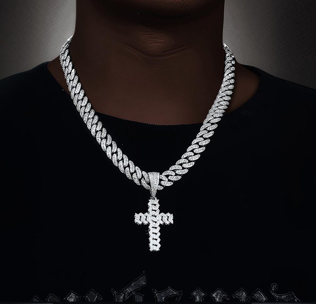 Iced Out Cross Necklace, Bling Diamond Cross Pendant, Hip Hop Cuban ...