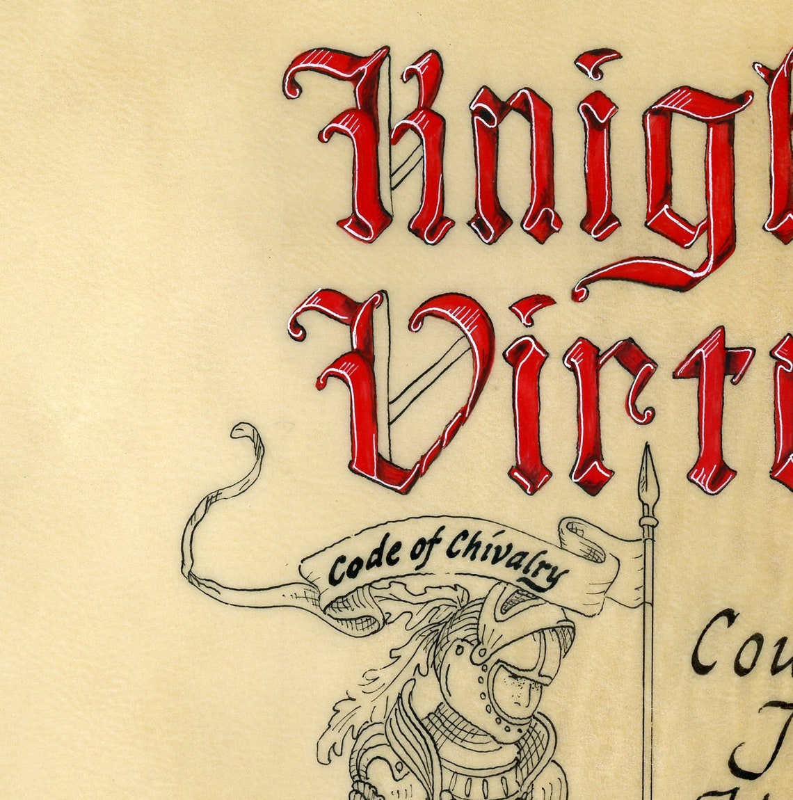 Code of Chivalry With Medieval Knight and Dragon Fine Art Print ...