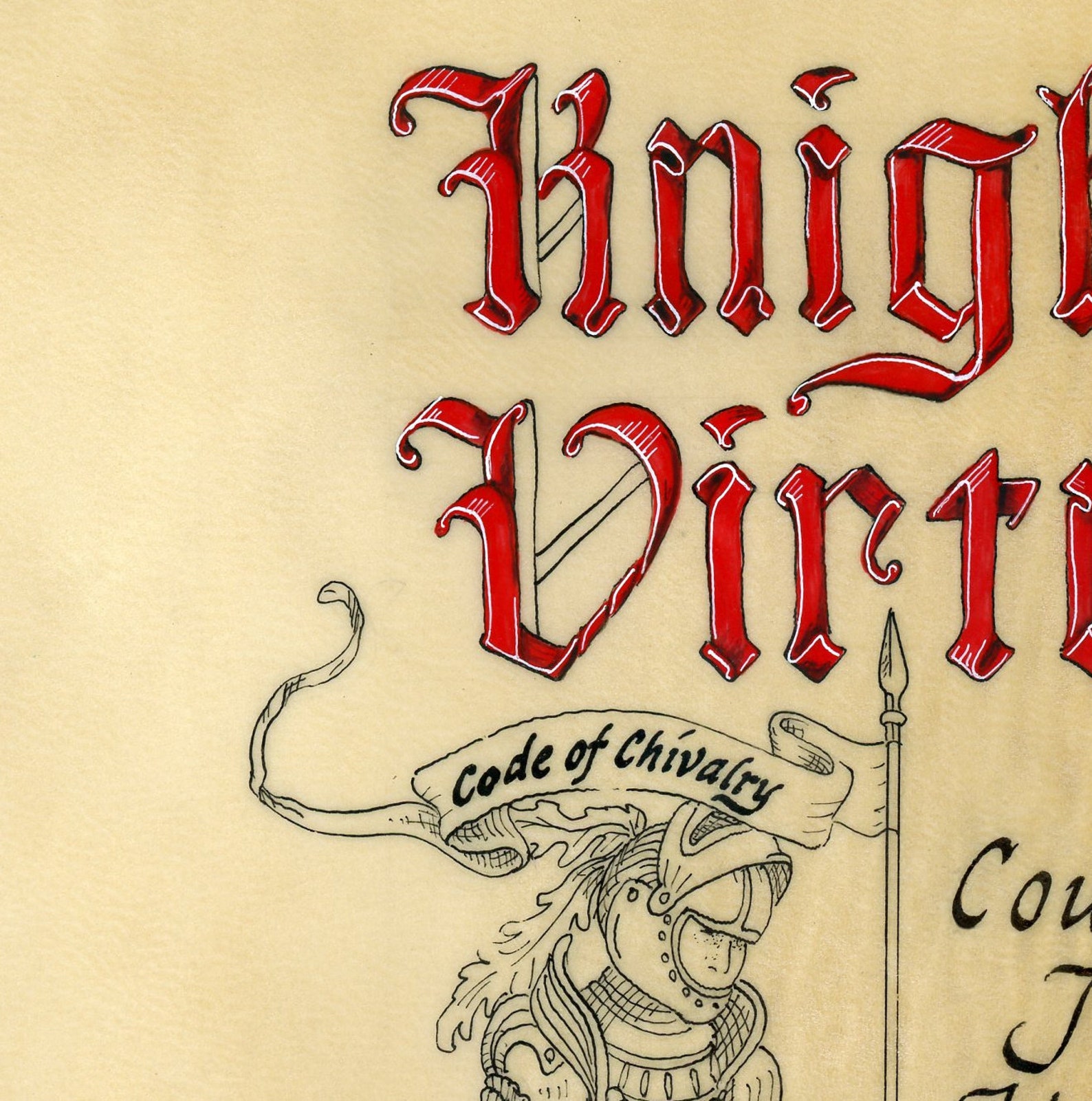 Code of Chivalry With Medieval Knight and Dragon Fine Art Print ...