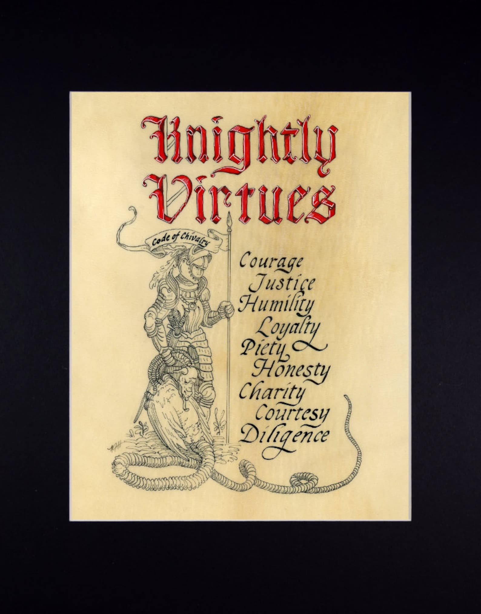 Code of Chivalry With Medieval Knight and Dragon Fine Art | Etsy Canada