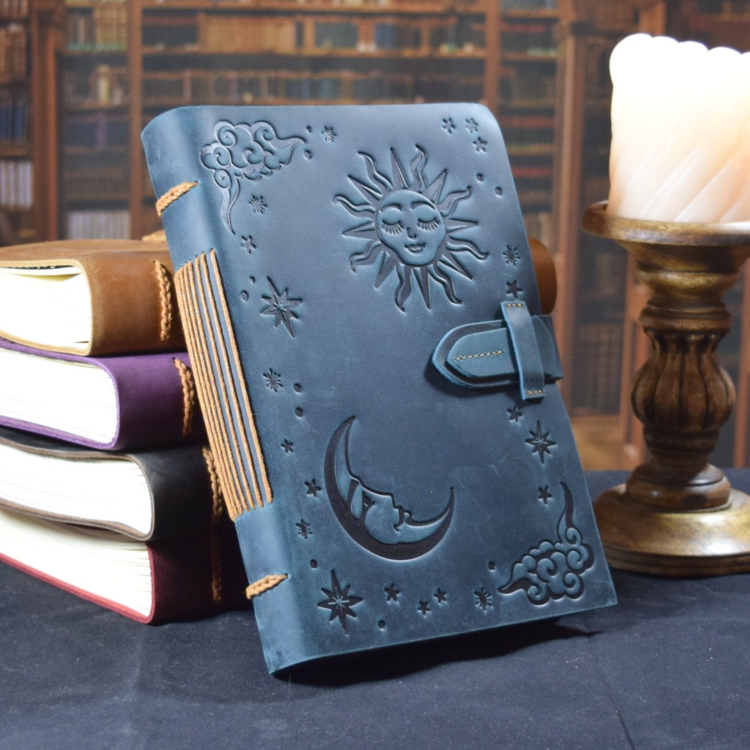 Sun and Moon Leather Journal With Embossed Stars Design Blank Paper - Etsy
