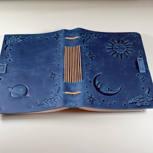 Sun and Moon Leather Journal With Embossed Stars Design Blank Paper - Etsy