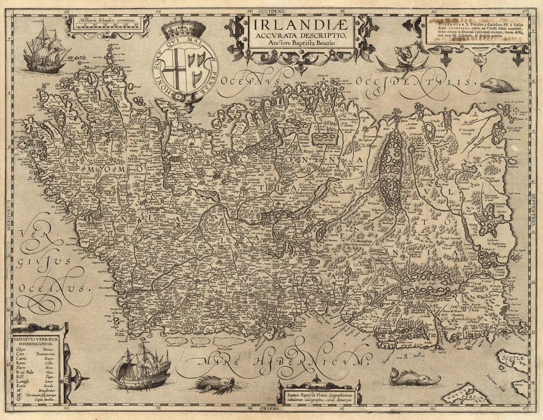 Renaissance Map of Ireland, 17th Century, Fine Art Reproduction MP007 ...