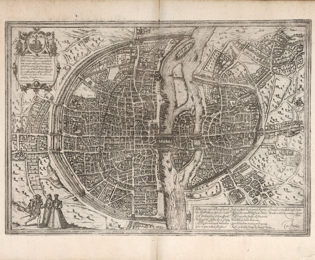 Renaissance Map of Paris, France, 16th Century City Map, Fine Art ...