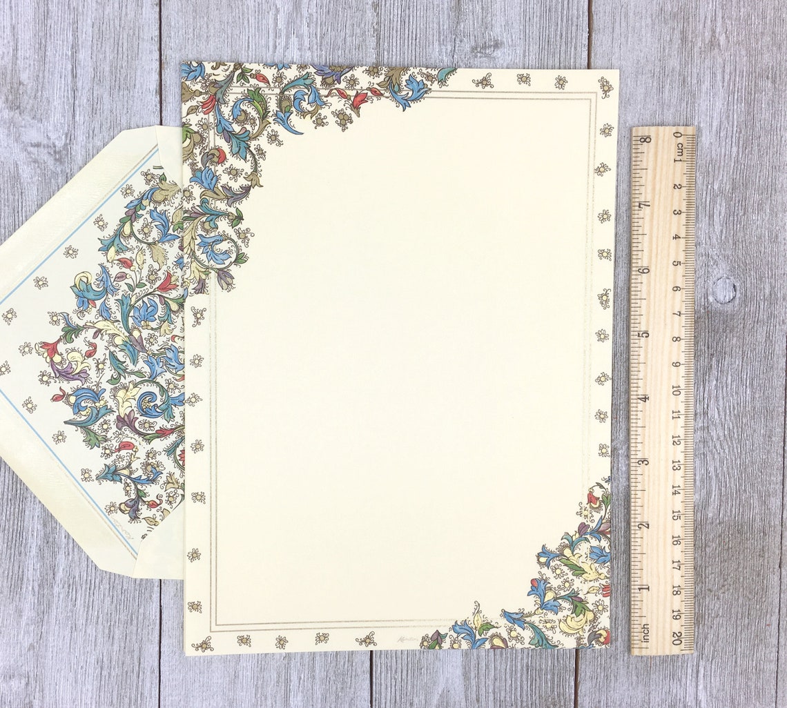 Medieval Flower Stationery Sheets and Envelopes Kartos Medicea | Etsy