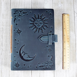 Sun and Moon Leather Journal With Embossed Stars Design Blank Paper - Etsy