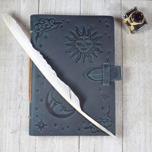 Sun and Moon Leather Journal With Embossed Stars Design Blank Paper - Etsy