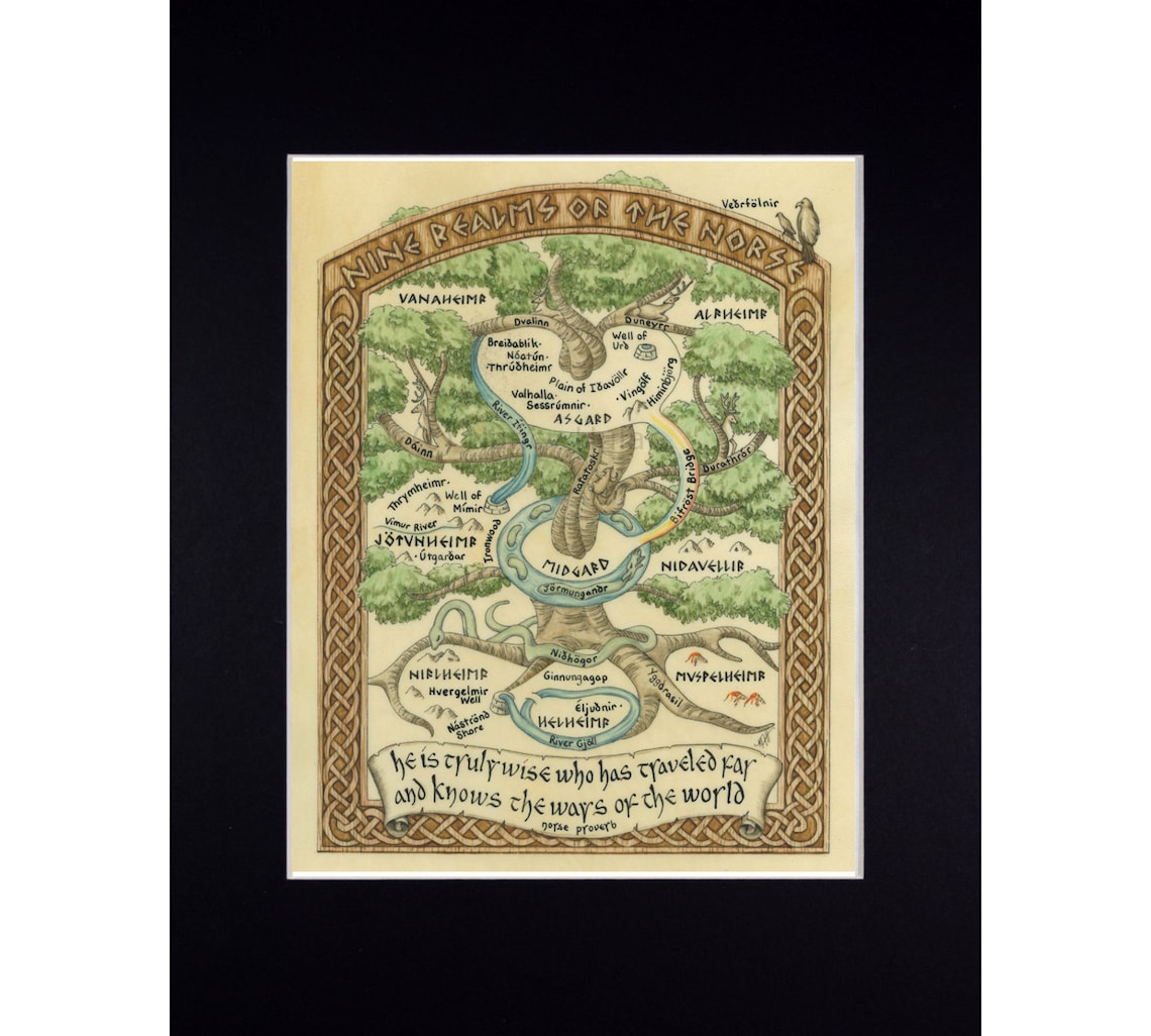 Norse Mythology Map of Yggdrasil With Asgard and Midgard Fine Art Print ...