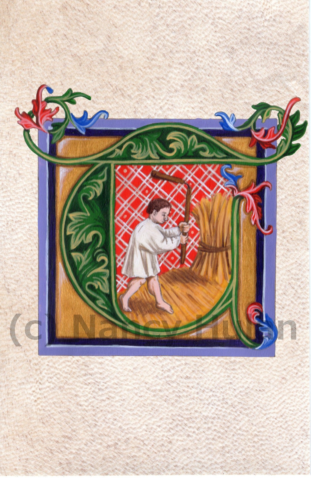 Medieval Illuminated Letter T, Alphabet Letter T, Medieval Painted ...