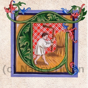 Medieval Illuminated Letter T, Alphabet Letter T, Medieval Painted ...