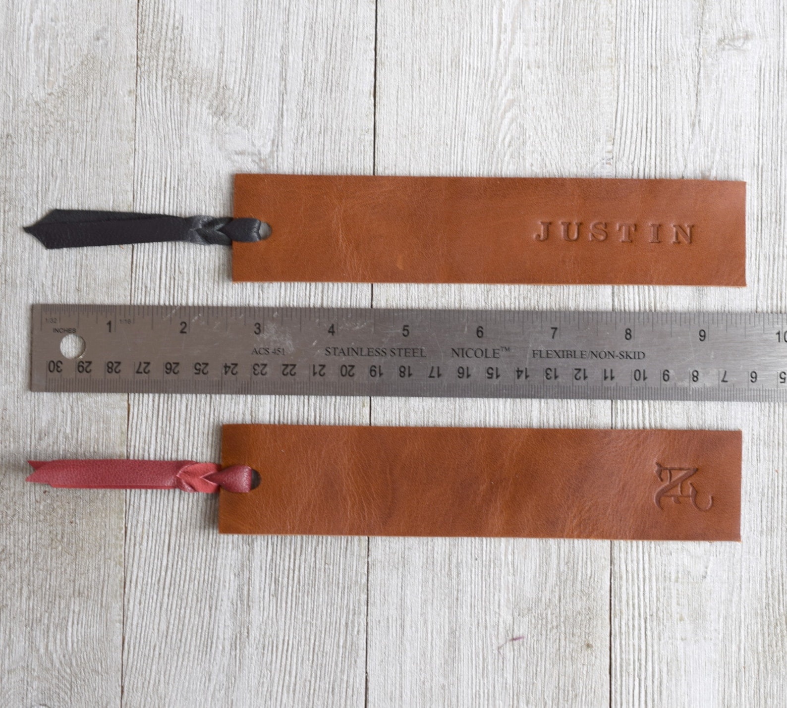 Large Personalized Leather Bookmark Embossed With Name // Gift | Etsy