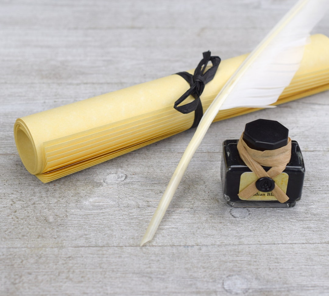 Renaissance Writing Set With Calligraphy Parchment Paper, Feather Quill ...