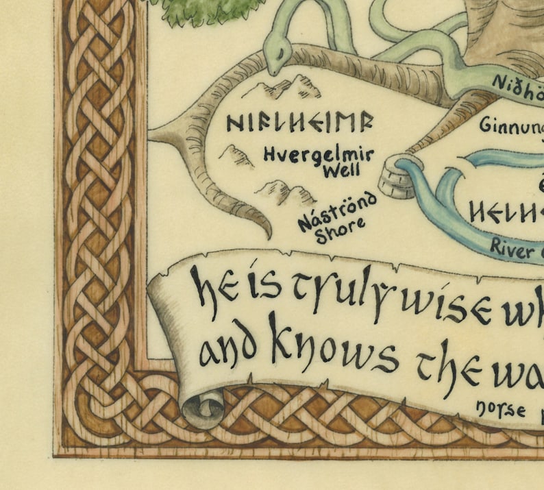 Norse Mythology Map of Yggdrasil With Asgard and Midgard Fine - Etsy ...