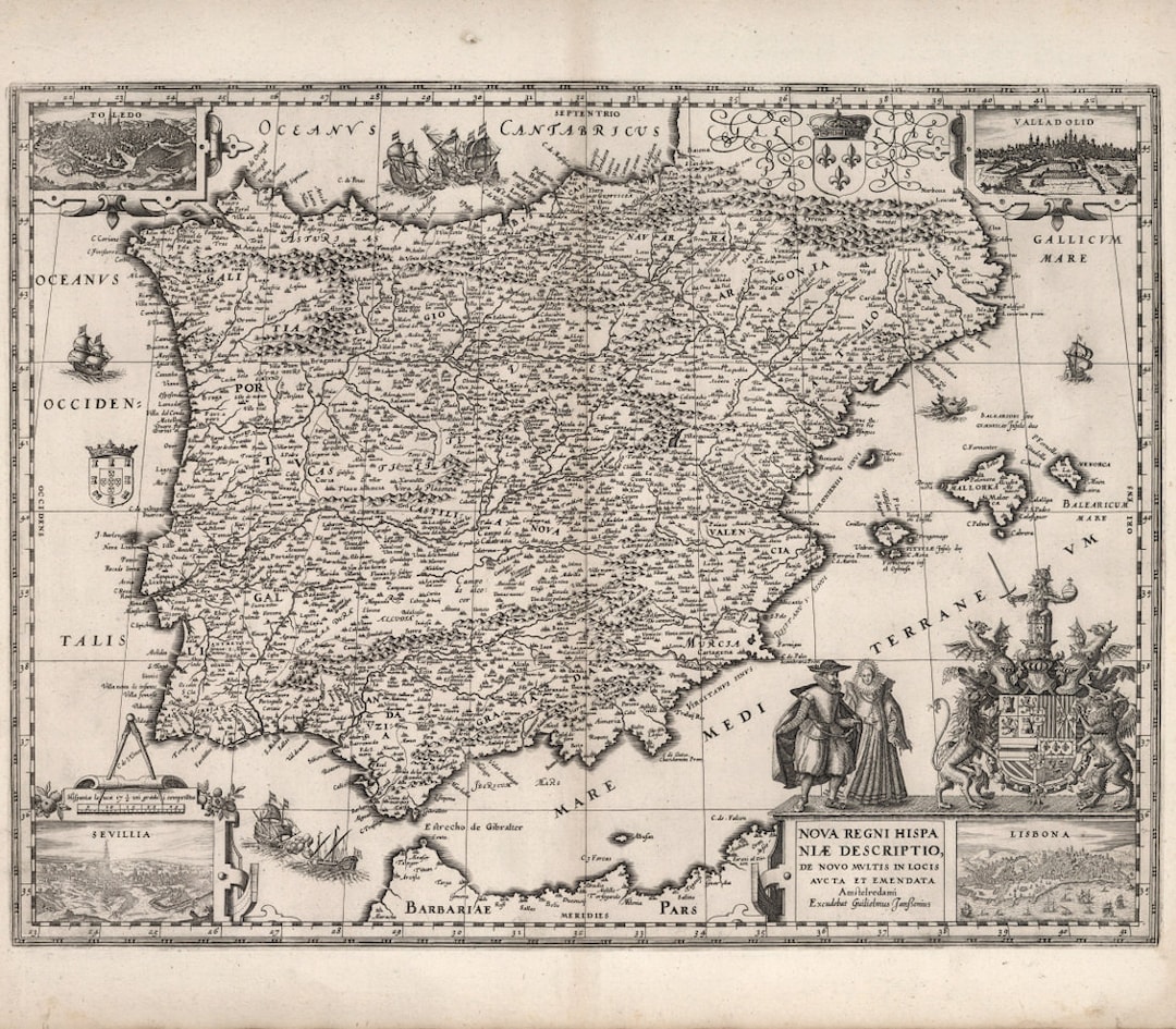 Antique Map of Spain, 17th Century, Fine Art Reproduction MP037 - Etsy