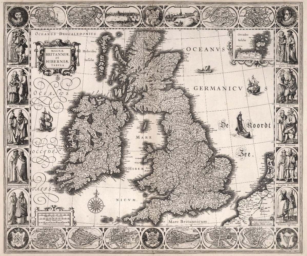 Antique Map of Great Britain and Ireland, 17th Century, Fine Art ...