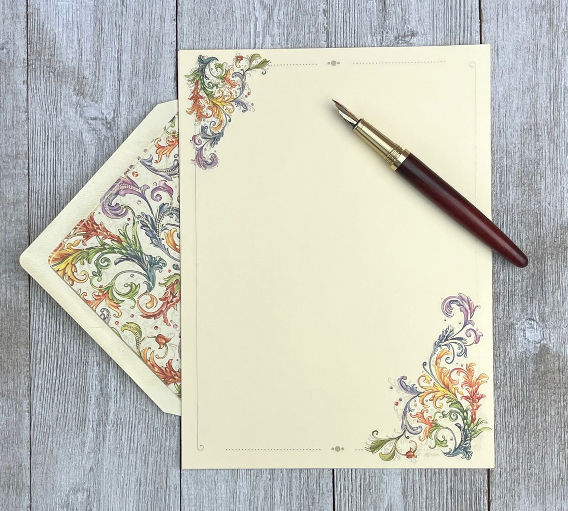 Colorful Leaf Stationery Sheets and Envelopes Kartos Allegro - Etsy