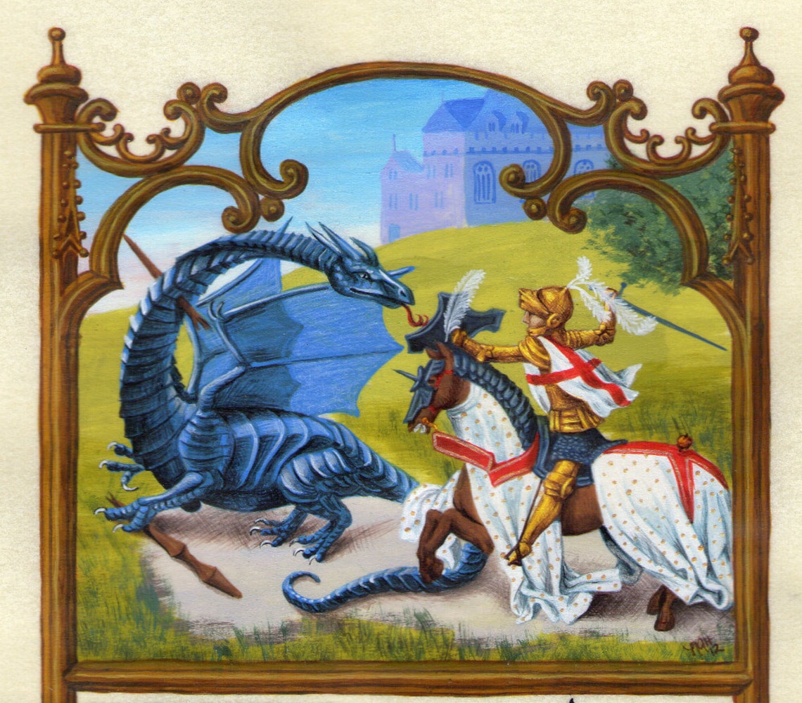 Dragon Fantasy Art Print of St George and a Medieval Castle // Child ...
