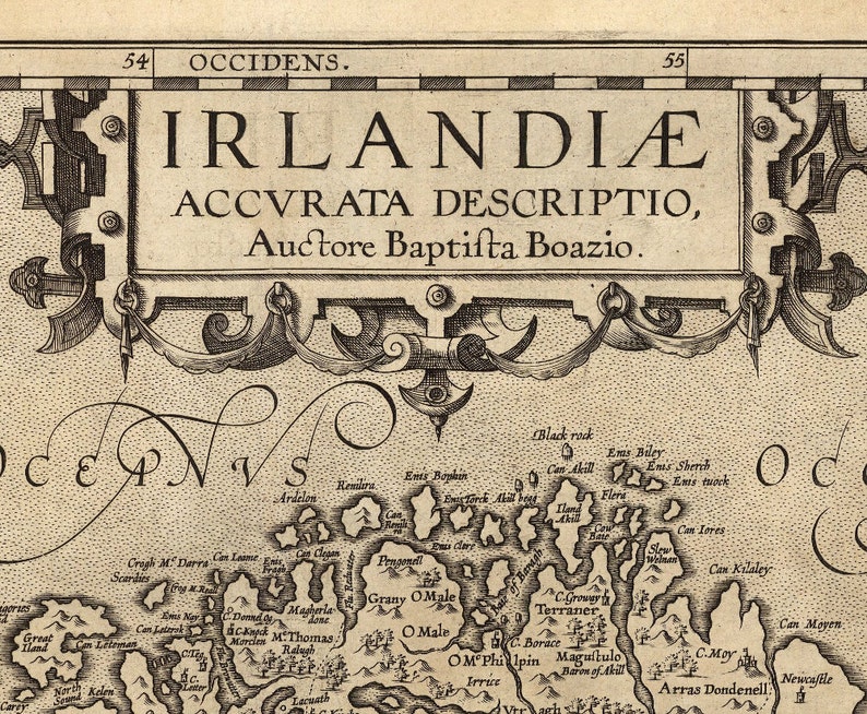 Renaissance Map of Ireland, 17th Century, Fine Art Reproduction MP007 ...