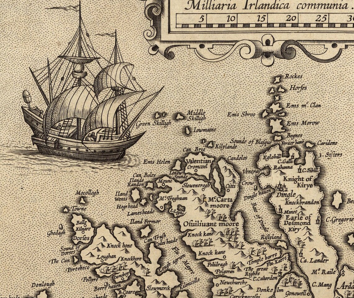 Renaissance Map of Ireland, 17th Century, Fine Art Reproduction MP007 ...
