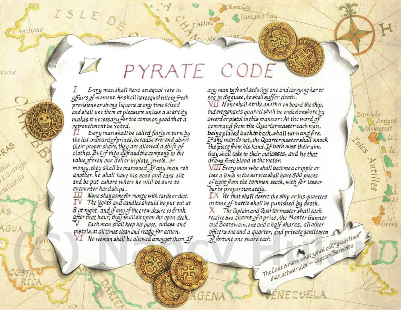 Black Bart's Pirate Code With Pirate Map of the Caribbean - Etsy