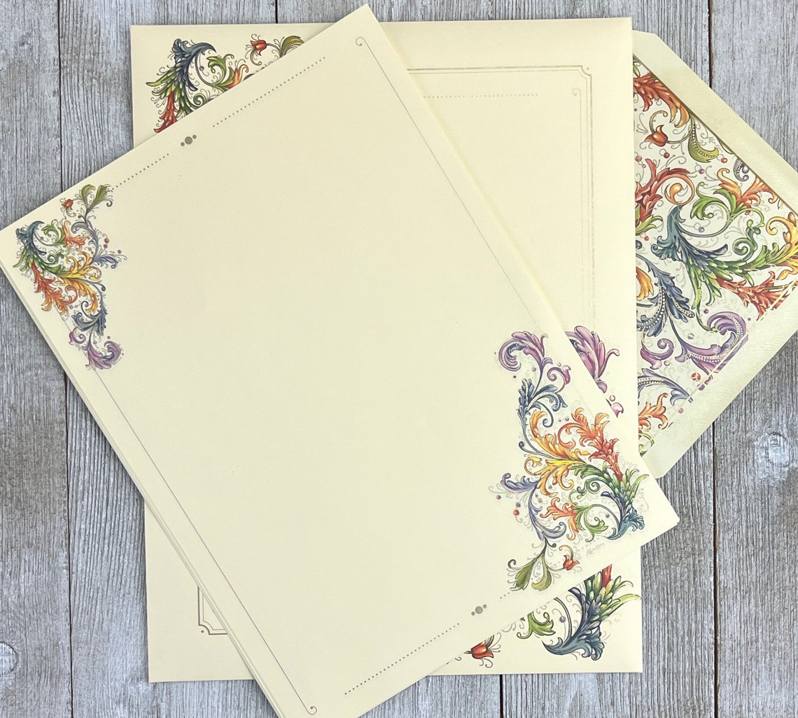 Colorful Leaf Stationery Sheets and Envelopes Kartos Allegro - Etsy
