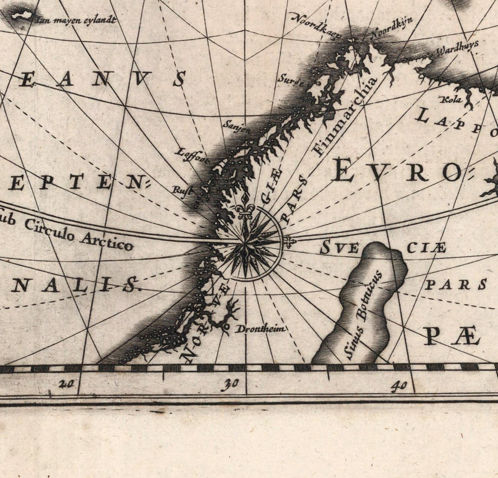 Historical Arctic Ocean Nautical Chart, 17th Century Map Fine Art ...