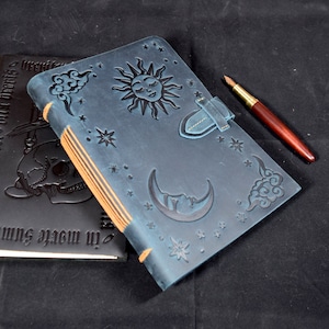 Sun and Moon Leather Journal With Embossed Stars Design Blank Paper - Etsy