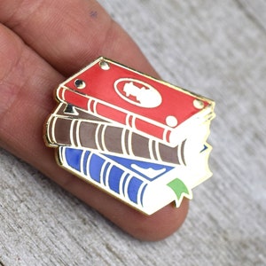 Book Stack Enamel Pin // Gift for Readers Librarians // Leather Books ...