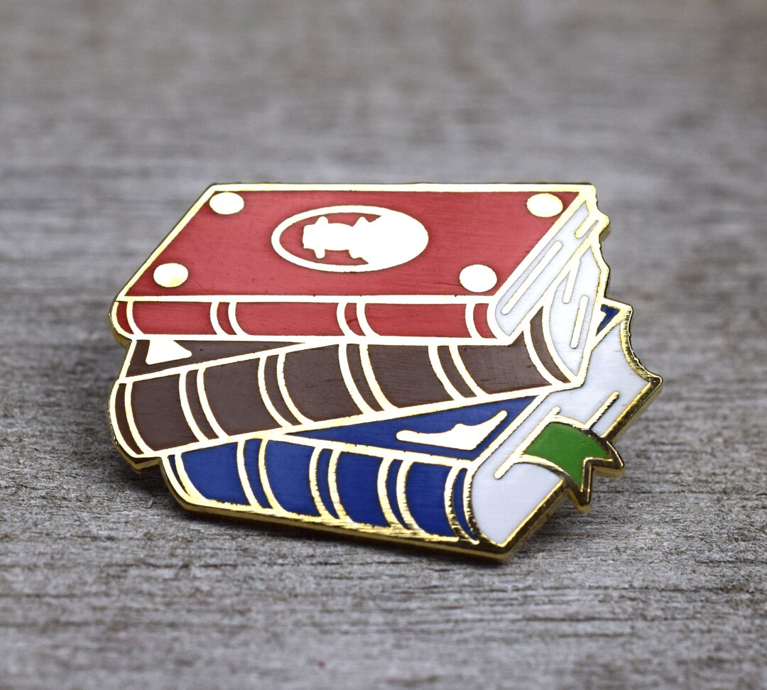 Book Stack Enamel Pin // Gift for Readers Librarians // Leather Books ...