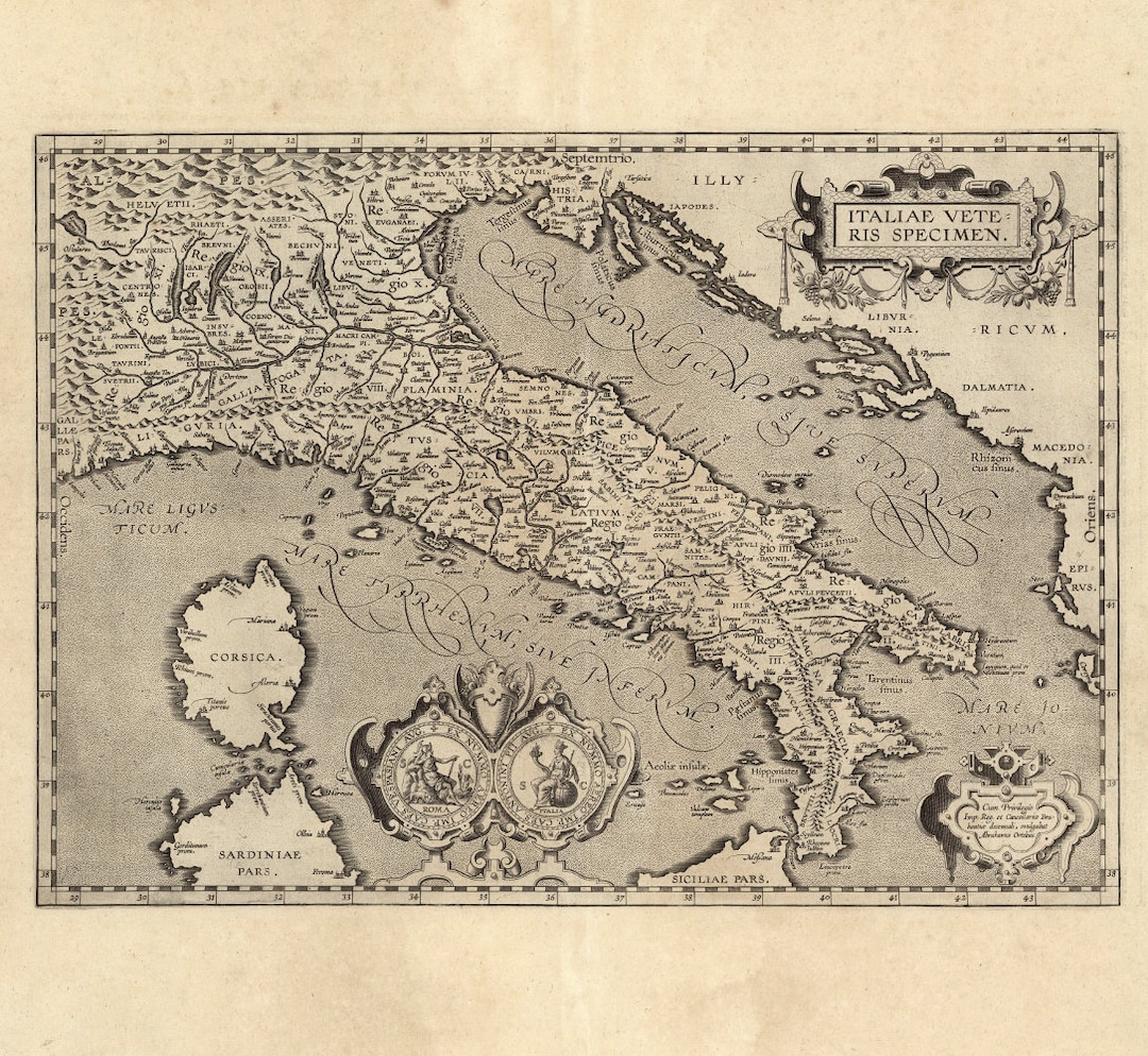 Historical Map of Italy, Europe, 17th Century, Fine Art Reproduction ...