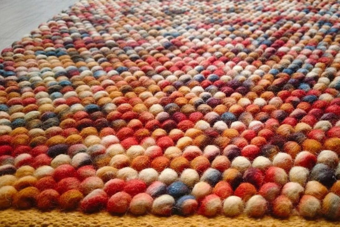 Multicolor Wool Felt Ball Rug | Chunky Loop, Warm Tones - Etsy