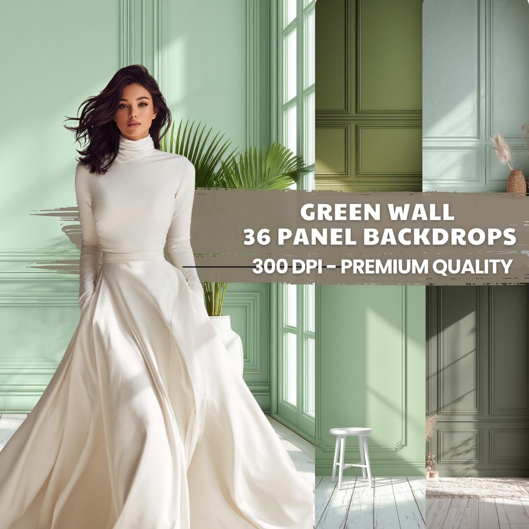 Green Panel Wall Digital Backdrops: Elegant Photography Overlays ...