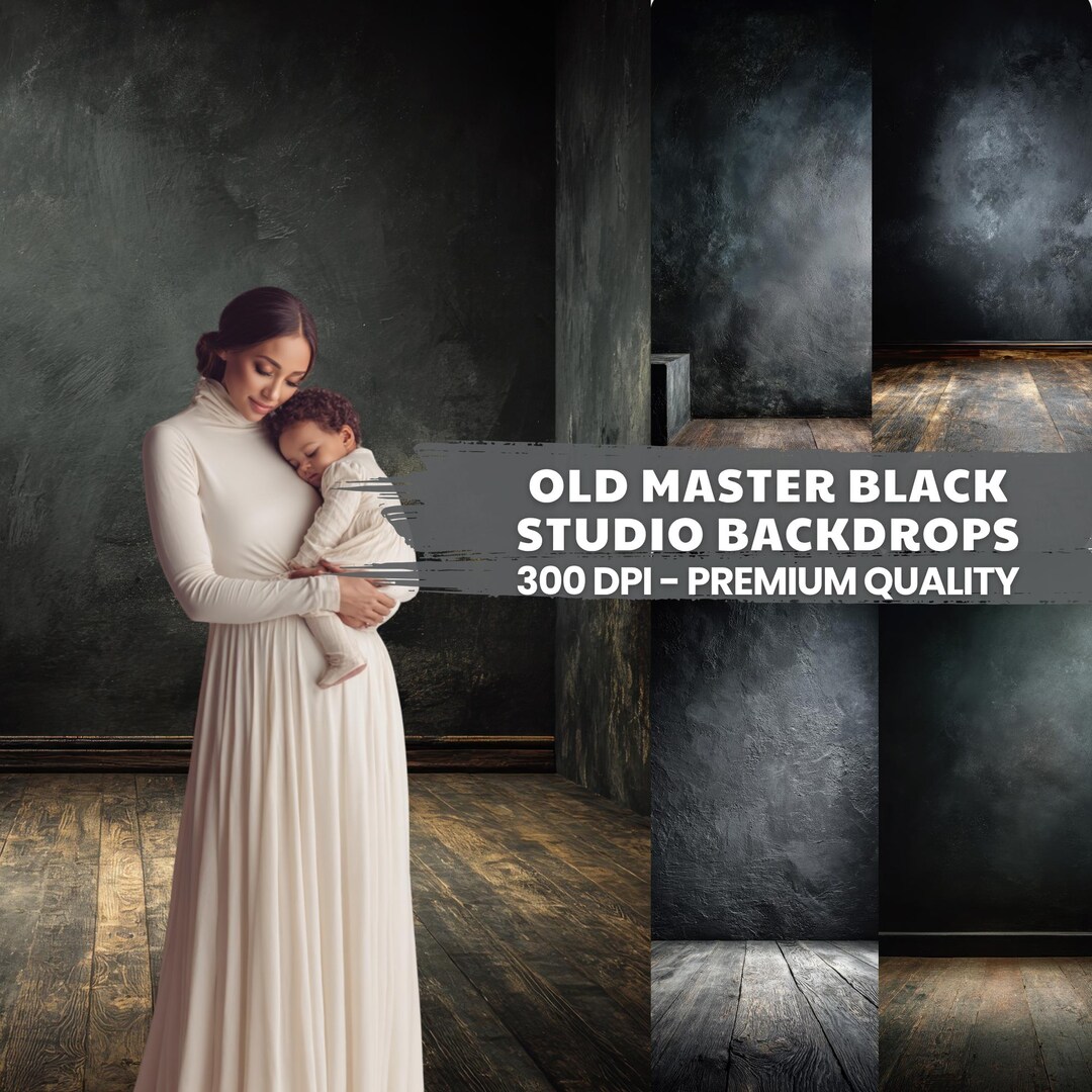 Old Master Black Studio Digital Backdrops: Portrait Photography Texture ...