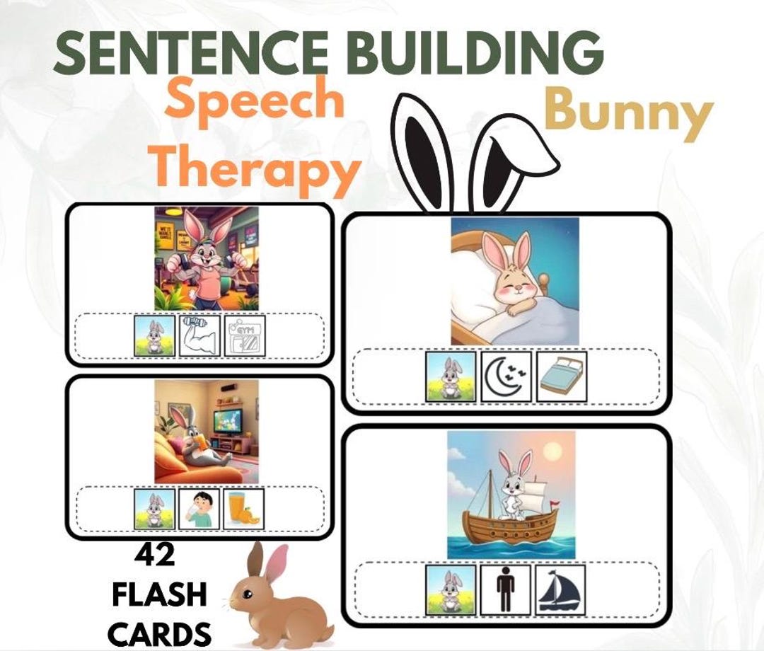 Sentence Building Activities With Bunny 42 Flash Cards ABA - Etsy
