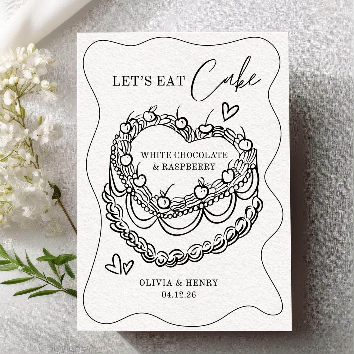 Hand-drawn Heart Wedding Cake Menu Sign: Editable Flavor Display ...