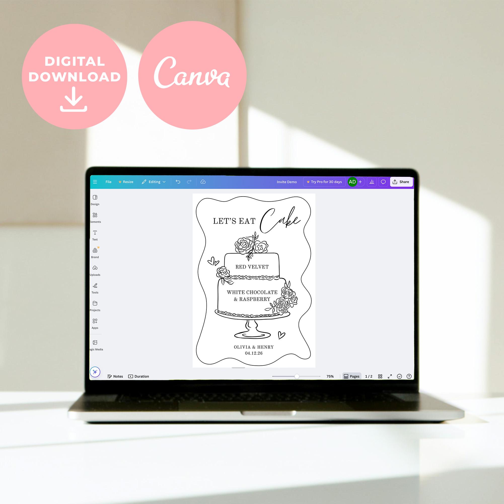 Wedding Cake Menu Template 2 Tier | Editable Printable Cake Flavor Sign ...