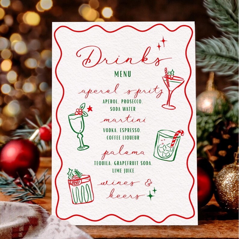 Friendsmas Cocktail Menu Template: Christmas Drinks Menu for Holiday ...