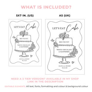 Wedding Cake Menu Template 2 Tier | Editable Printable Cake Flavor Sign ...