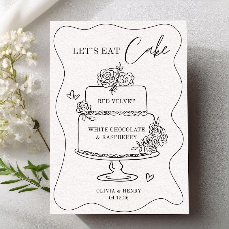 Wedding Cake Menu Template 2 Tier | Editable Printable Cake Flavor Sign ...