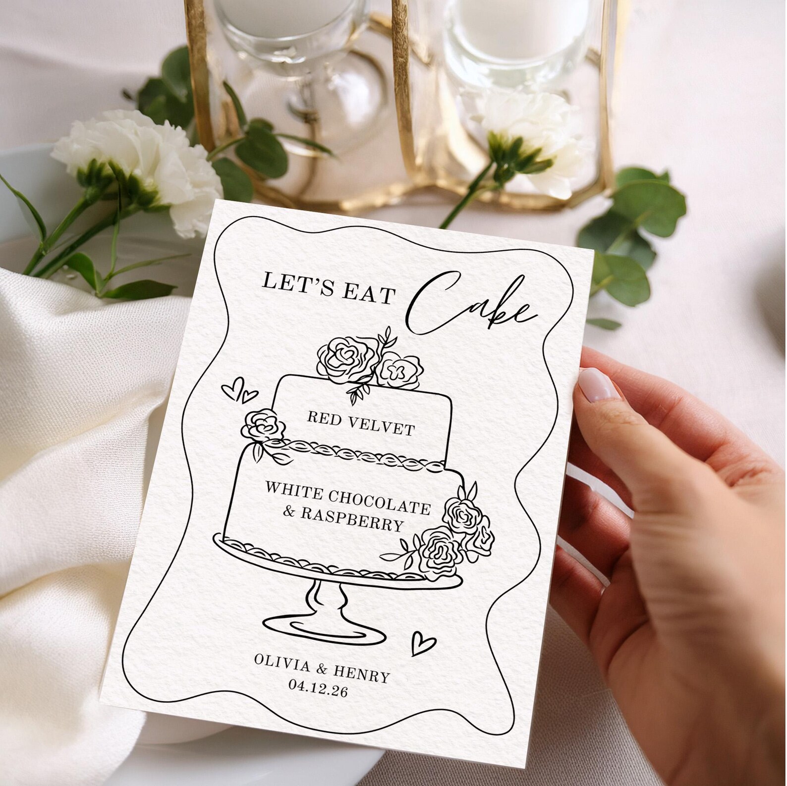 Wedding Cake Menu Template 2 Tier | Editable Printable Cake Flavor Sign ...