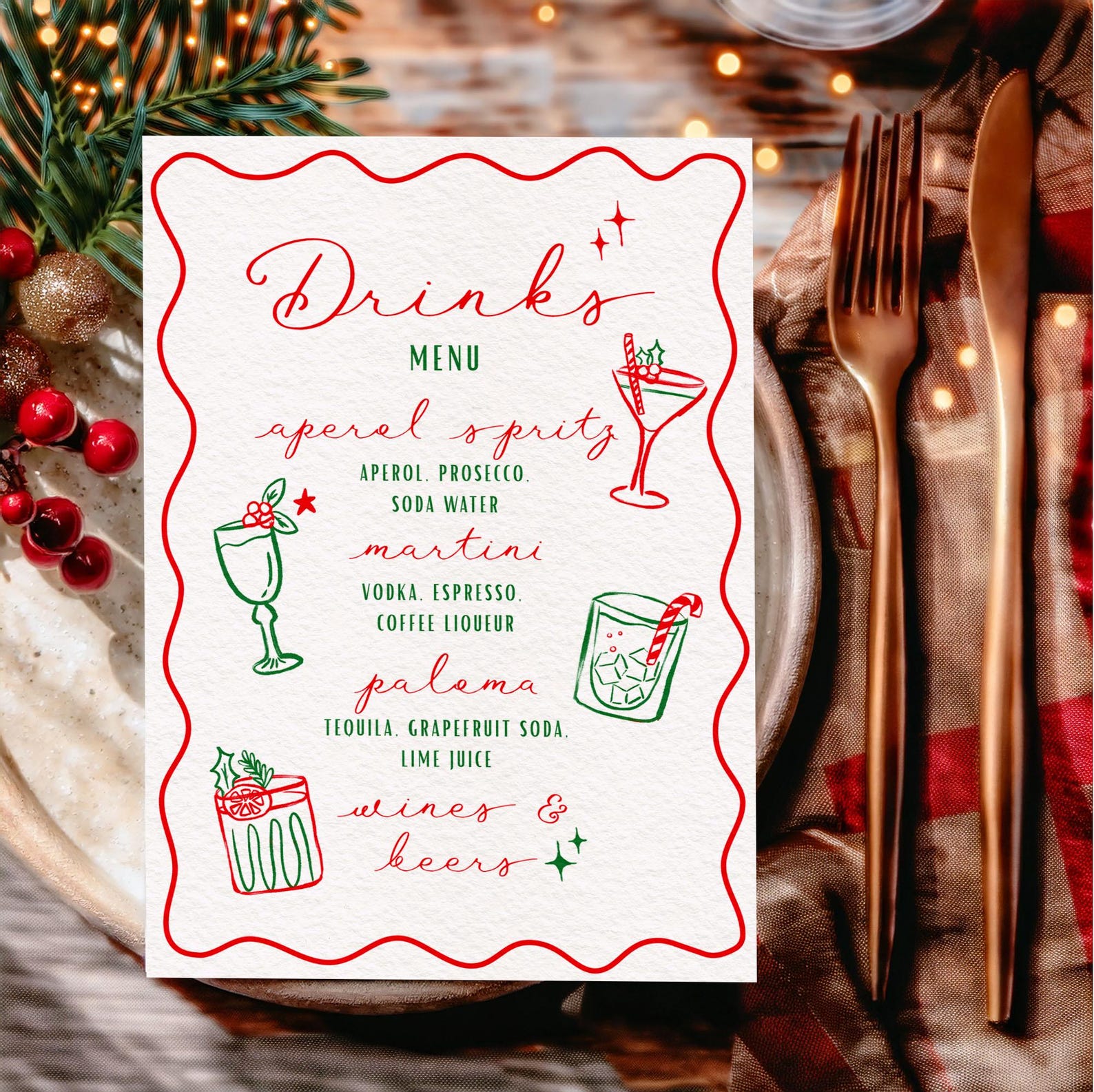 Friendsmas Cocktail Menu Template: Christmas Drinks Menu for Holiday ...