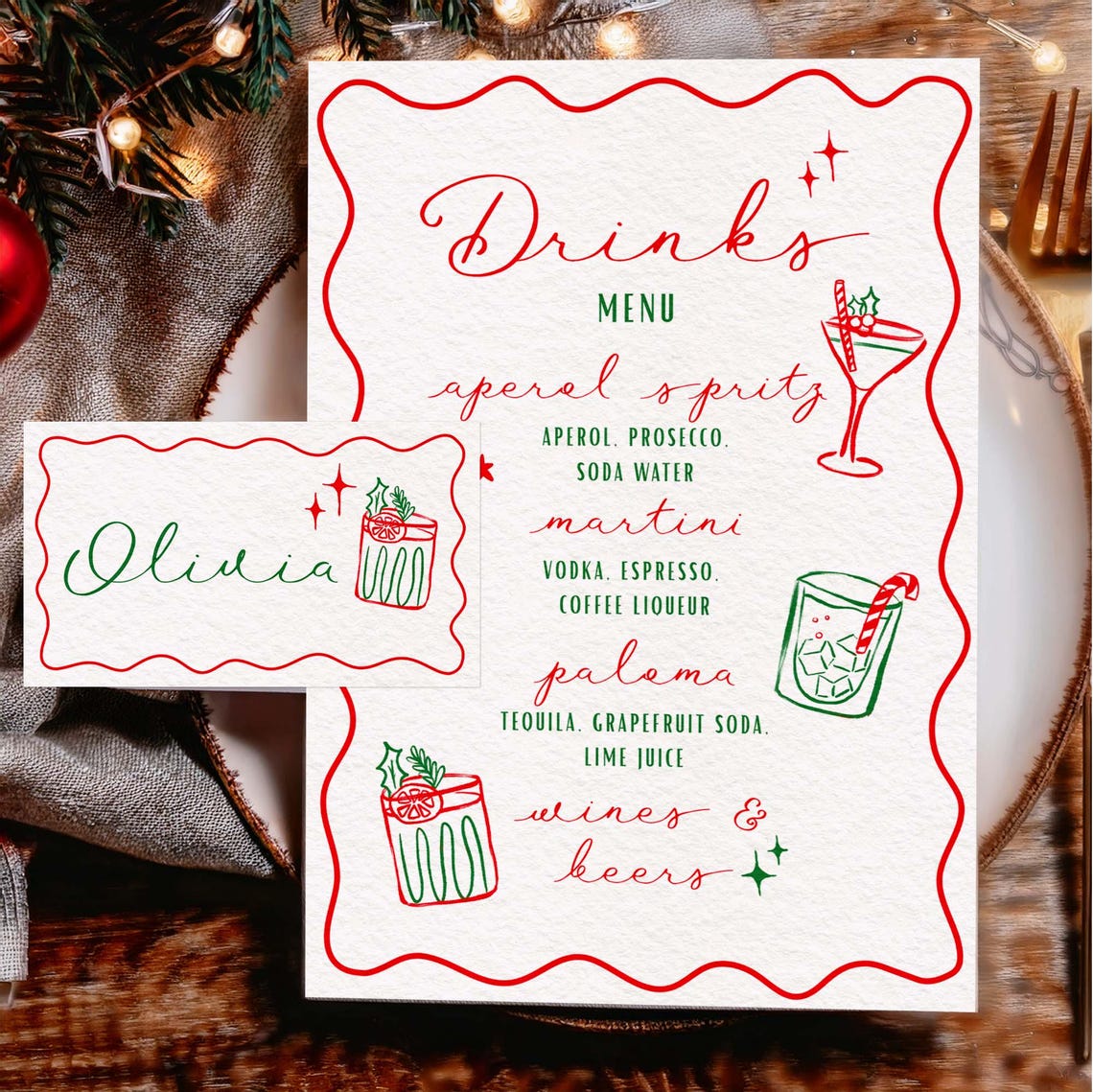 Friendsmas Cocktail Menu Template: Christmas Drinks Menu for Holiday ...