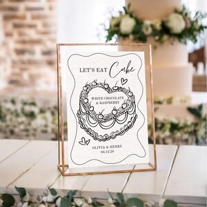 Hand-drawn Heart Wedding Cake Menu Sign: Editable Flavor Display ...