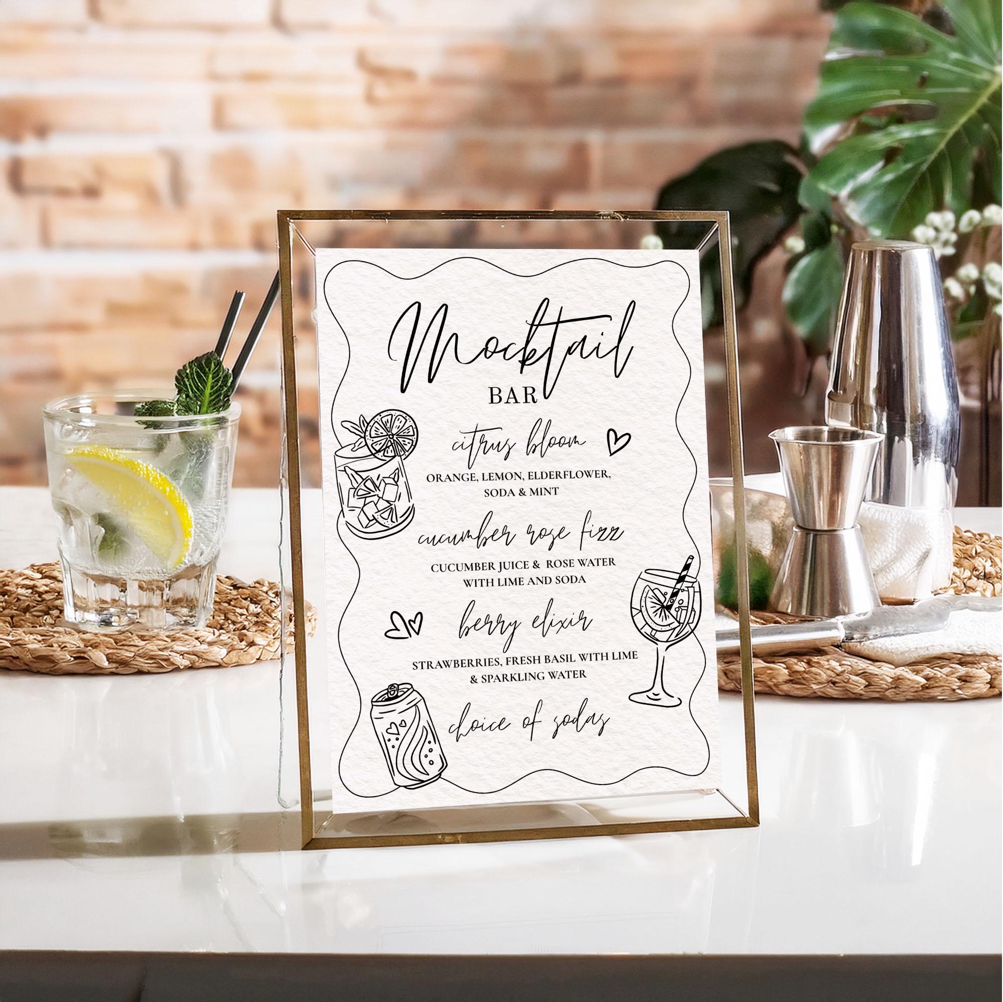 Minimalist Wedding Bar Sign: Mocktail Menu, Line Art (digital Download ...