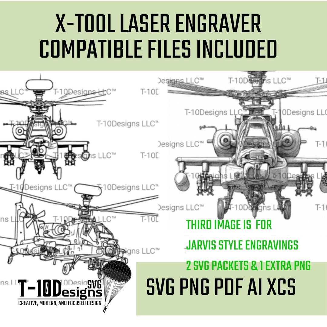 AH-64 Apache Helicopter – Multi-format Engraving File Set (svg, Png ...
